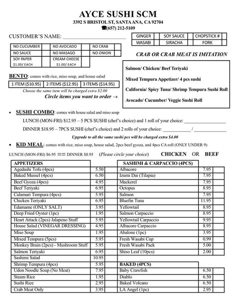 Ayce Sushi Scm Menu Full Menu Update 2026