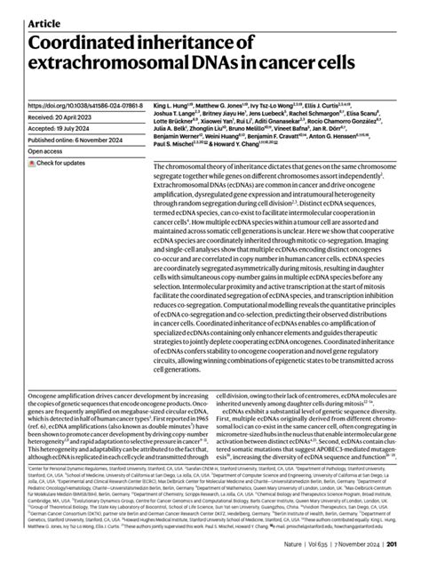 202411 Nature Ecdna的协调遗传 Pdf Oncogene Molecular Genetics
