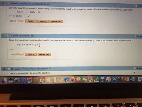 Solved Solve The Logarithmic Equation Algebraically