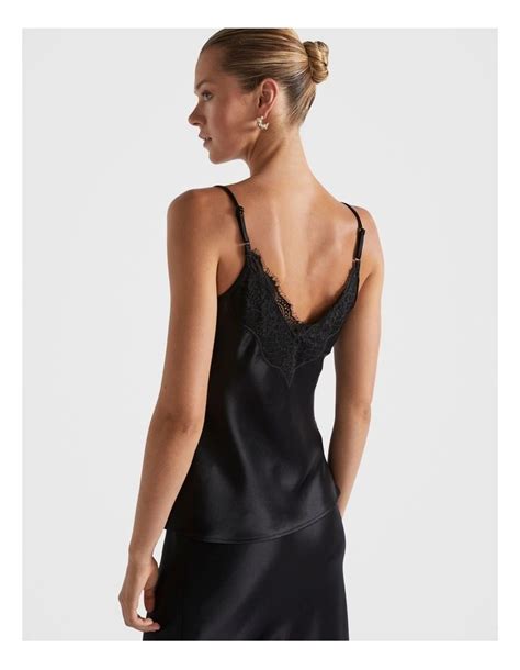Seed Heritage Satin Lace Trim Camisole In Black Myer