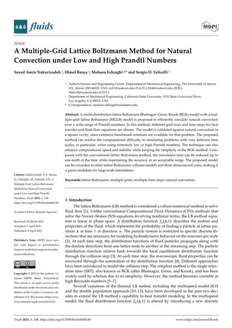 Pdf A Multiple Grid Lattice Boltzmann Method For Natural Convection Under Low And High Prandtl