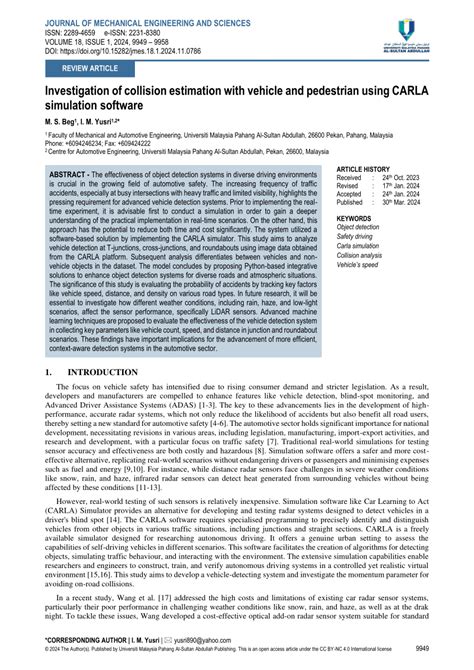 Pdf Investigation Of Collision Estimation With Vehicle And Pedestrian Using Carla Simulation