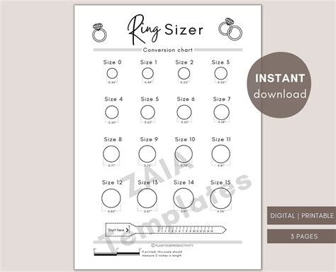 Printable Ring Sizer Ring Size Inches Printable Measuring Tool International Ring Size