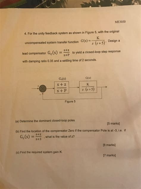 Solved For The Unity Feedback System As Shown In Figure Chegg