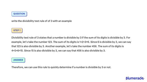 Solved Write The Divisibility Test Rule Of Of 3 With An Example