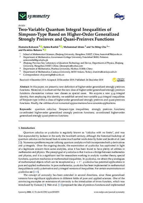 Pdf Two Variable Quantum Integral Inequalities Of Simpson Type Based On Higher Order