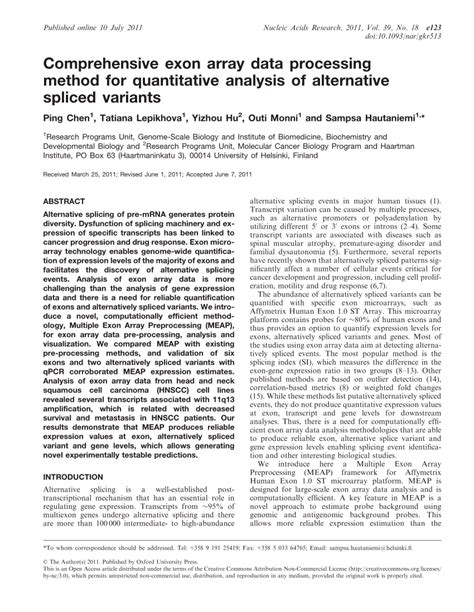 PDF Comprehensive Exon Array Data Processing Method For Quantitative Analysis Of Alternative