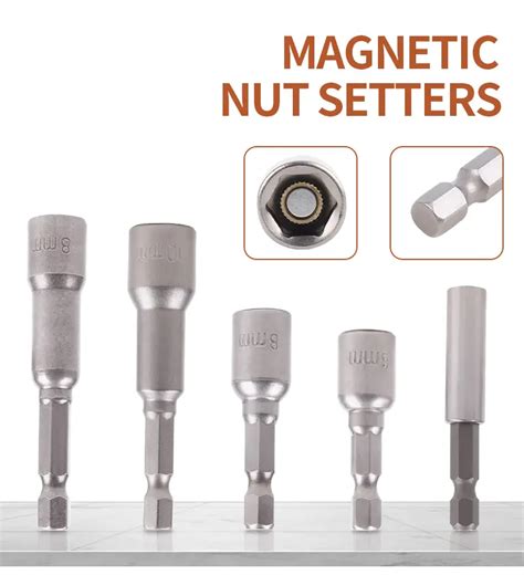 5pcs 자석 너트 드라이버 소켓 세트 미터법 635 10mm 충격 등급 너트 세터 635mm 헥스 샹크 Temu
