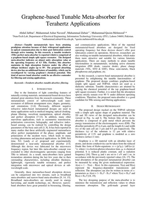 Pdf Graphene Based Tunable Meta Absorber For Terahertz Applications