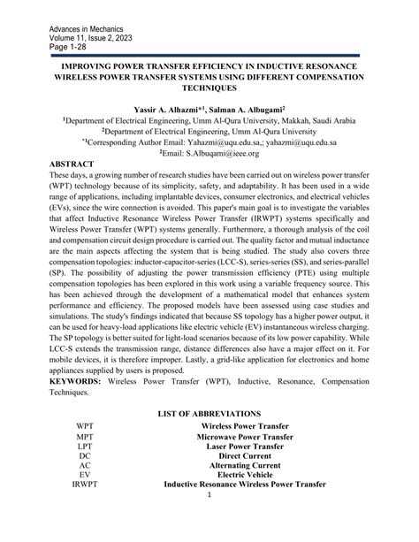 Pdf Improving Power Transfer Efficiency In Inductive Resonance Wireless Power Transfer System