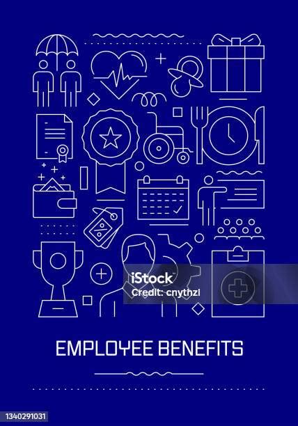 직원 혜택 관련 현대 라인 디자인 브로셔 포스터 전단지 프리젠 테이션 템플릿 벡터 일러스트 사회 보장에 대한 스톡 벡터 아트 및