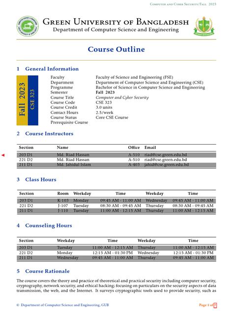 Cse 323 Computer And Cyber Security Ourse Outline Fall 2023 Pdf
