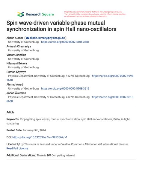 Pdf Spin Wave Driven Variable Phase Mutual Synchronization In Spin Hall Nano Oscillators