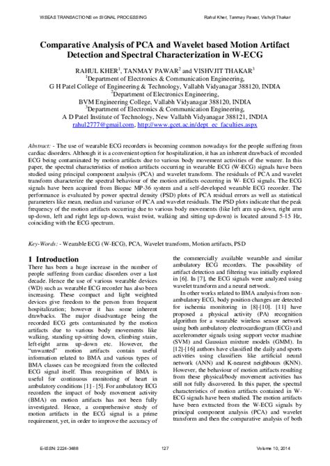 Pdf Comparative Analysis Of Pca And Wavelet Based Motion Artifact Detection And Spectral