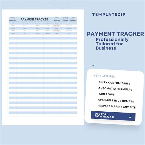 Payment Tracker Spreadsheet Template Printable Client Payment History Log Editable Excel