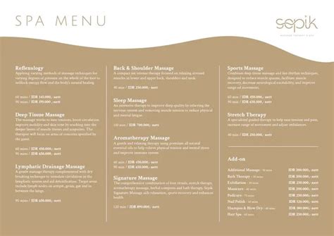 Spa Menu V7pdf Spa Menu Spa Shoulder Massage