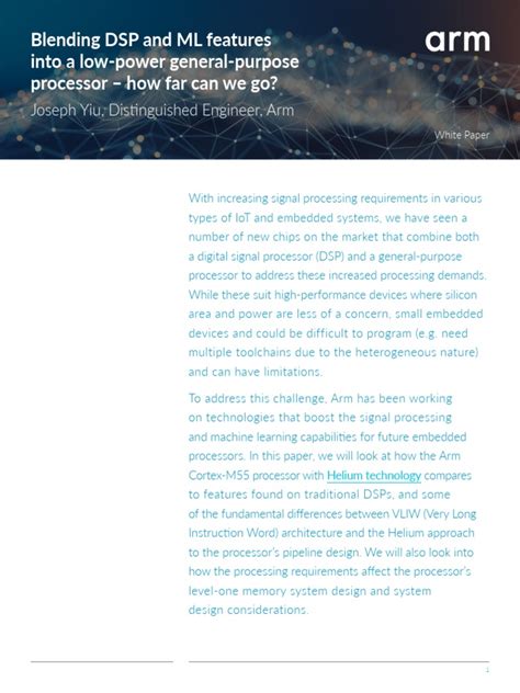 Blending Dsp And Ml Features Into A Low Power General Purpose Processor Pdf Digital Signal