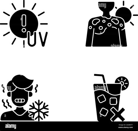 Sunburn Risk Black Glyph Icons Set On White Space Stock Vector Image And Art Alamy