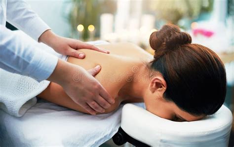 Woman Back Massage And Client Or Beauty In Spa Hotel And Hospitality