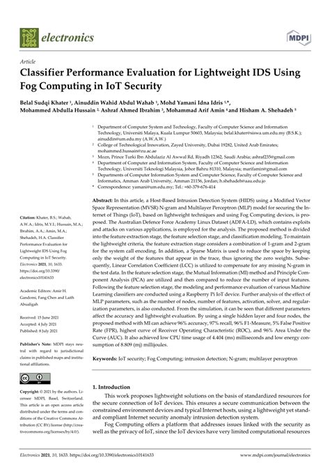 pdf classifier performance evaluation for lightweight ids using fog