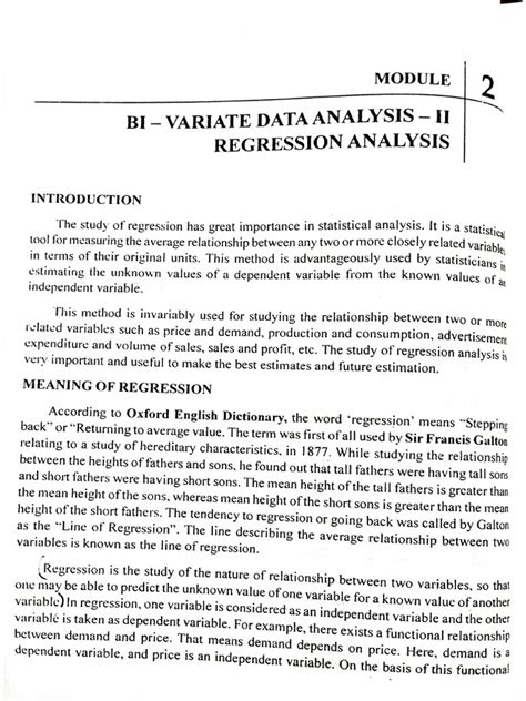 Bi Variate Data Analysis Ii Regression Analysis Pdf