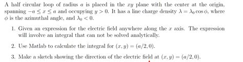 Solved A Half Circular Loop Of Radius A Is Placed In The Xy Chegg