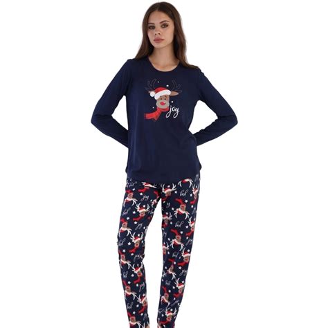 Дамска коледна пижама в тъмносин цвят с елен