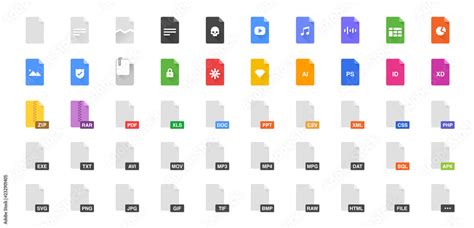 50 Document Formats Vector Illustration Icon Set Included The Icons As File Types Kind Of