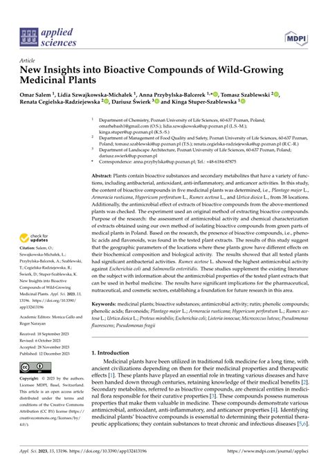 Pdf New Insights Into Bioactive Compounds Of Wild Growing Medicinal Plants