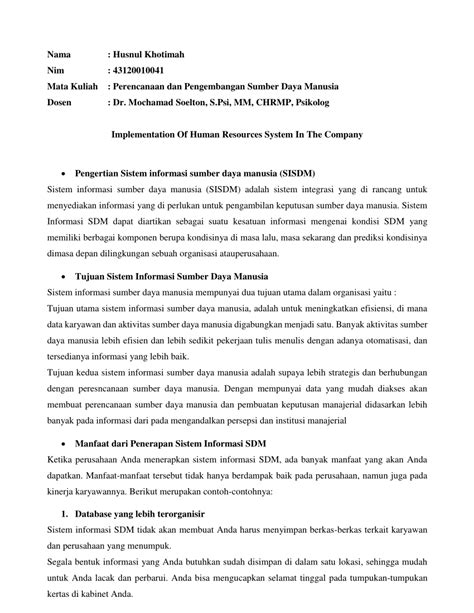 PDF Implementation Of Human Resources System In The Company