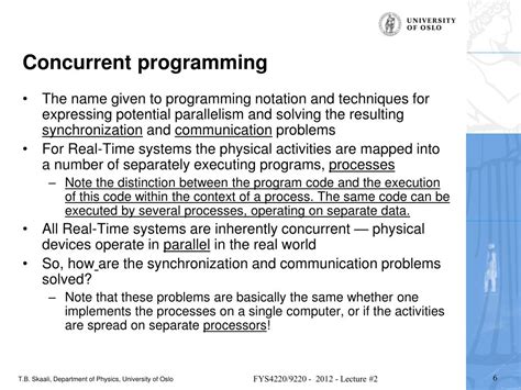 Ppt Fys 4220 2012 2 Real Time And Embedded Data Systems And Computing Concurrency And