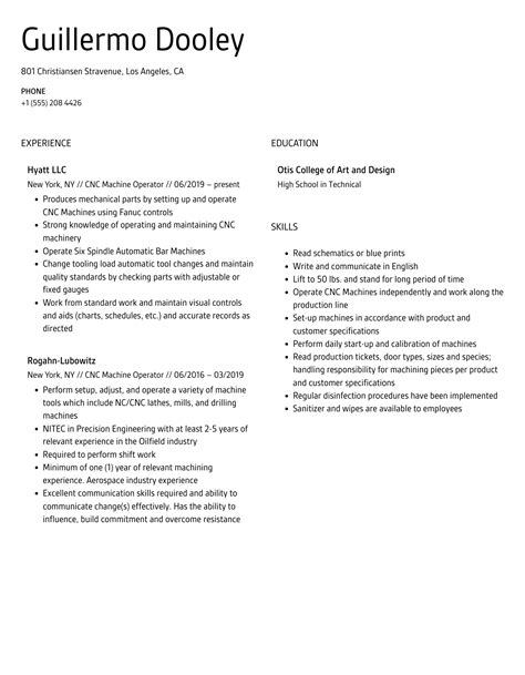 CNC Machine Operator Resume Samples Velvet Jobs