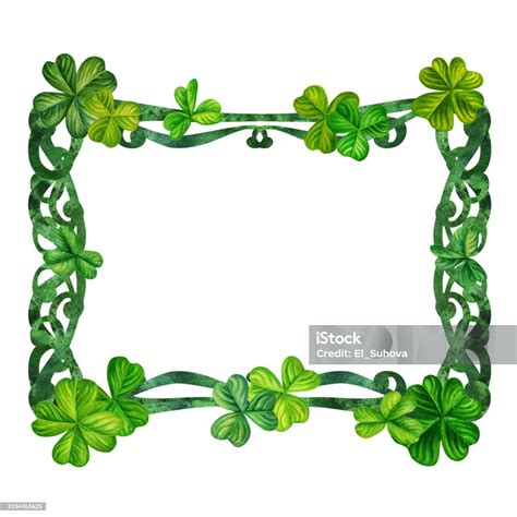 수채화 녹색 빈티지 프레임 네 잎 클로버 하프 행운을 빌기 위한 성 패트릭의 날 초대장 템플릿 공지 사항 마술 게임 동화 책 제목 스크랩북을 위한 말굽 3월에 대한 스톡