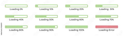 Percentage Loading Bar Infographic Icon Set 0 100 In Green Colour Set Of Percentage Loading