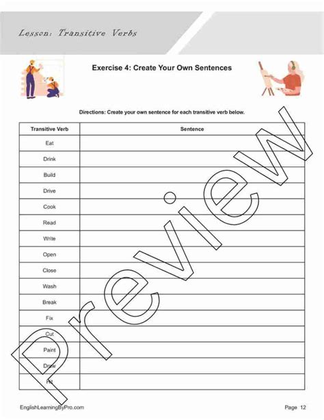 Transitive Verbs Lesson Editable Fillable Printable Pdf Englishlearningbypro