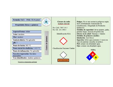 Etiqueta De Cloruro De Sodio De Muestra De Laboratorio Quimica