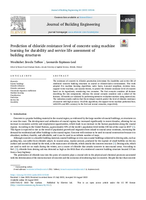 Pdf Prediction Of Chloride Resistance Level Of Concrete Using Machine Learning For Durability