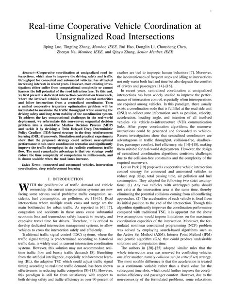 Pdf Real Time Cooperative Vehicle Coordination At Unsignalized Road Intersections