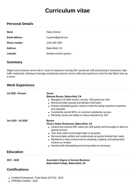 Server Resume Example Jobseeker