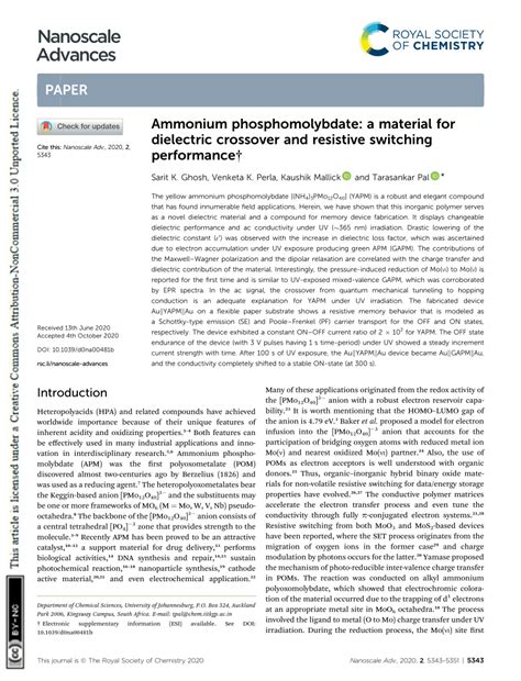 Pdf Ammonium Phosphomolybdate A Material For Dielectric Crossover