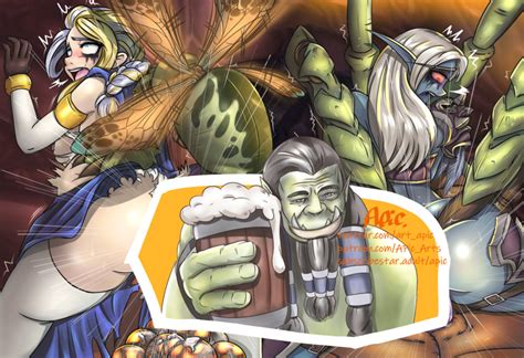 Rule 34 1boy 2girls Apic Blizzard Entertainment Blonde Hair Blue Skin