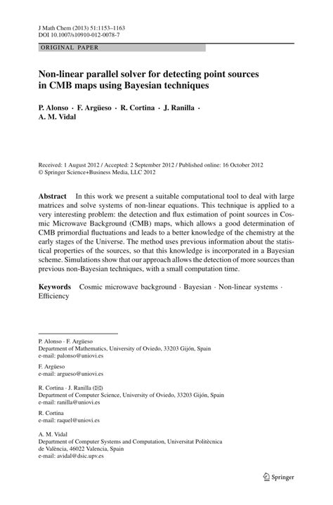 Pdf Non Linear Parallel Solver For Detecting Point Sources In Cmb Maps Using Bayesian Techniques
