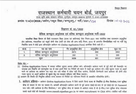 rajasthan rsmssb computer instructor 2022 online form