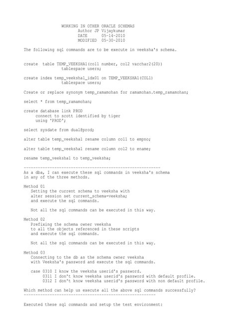 Working In Other Oracle Schemas Pdf Oracle Database Database Schema