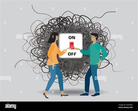 Woman And Man Turning Off Problems With Switch Isolated Vector Illustration Stock Vector Image
