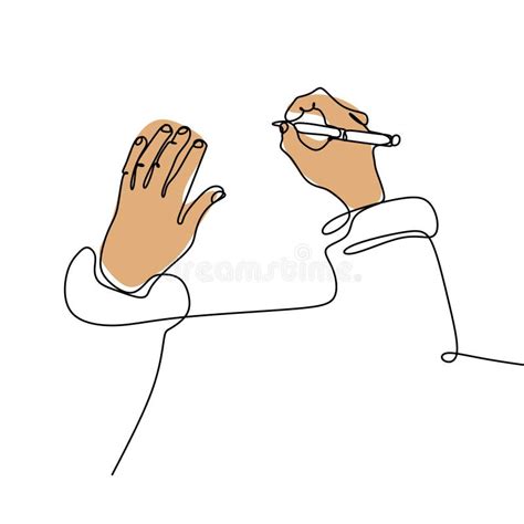 Hand Writing Continuous One Line Drawing Of Person Write On Paper With Ink Pen Minimalism Design