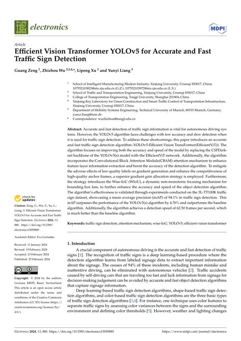 Pdf Efficient Vision Transformer Yolov5 For Accurate And Fast Traffic Sign Detection