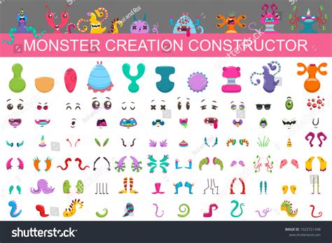 Monster Creation Kit Vector Cartoon Set Stock Vector Royalty Free 1023721498 Shutterstock