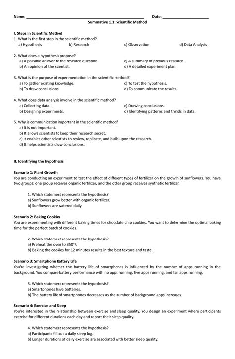 Scientific Method Summative Test Name