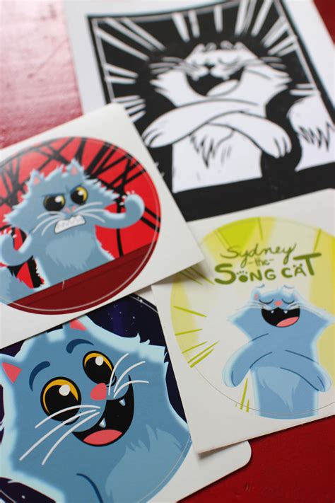 Sydney The Song Cat Vinyl Sticker Set 3 And Original Linocut Print